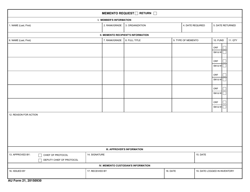 AU Form 21 - Fill Out, Sign Online and Download Fillable PDF ...