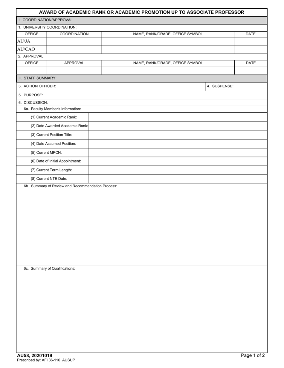 AU Form 58 - Fill Out, Sign Online and Download Fillable PDF ...