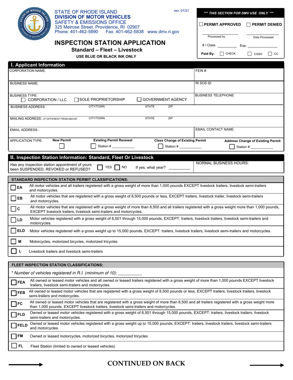 Rhode Island Inspection Station Application - Fill Out, Sign Online and ...