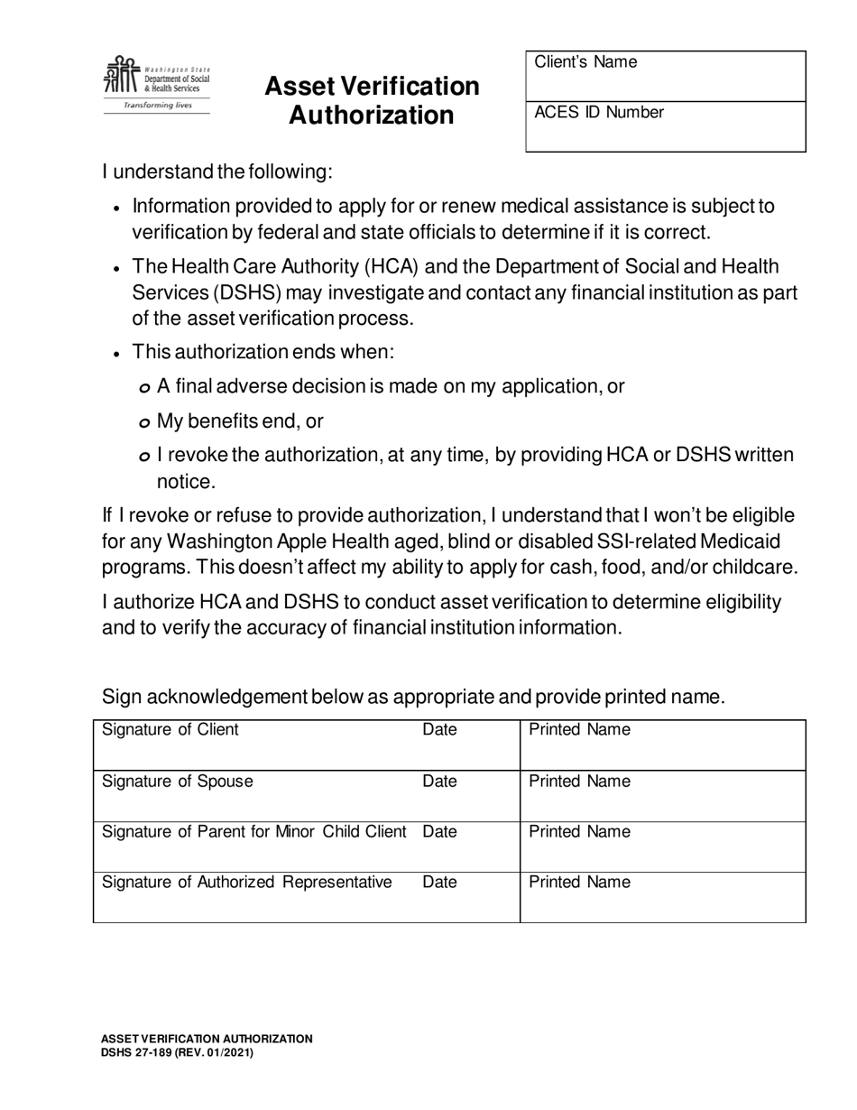 DSHS Form 27-189 Download Printable PDF or Fill Online Asset ...