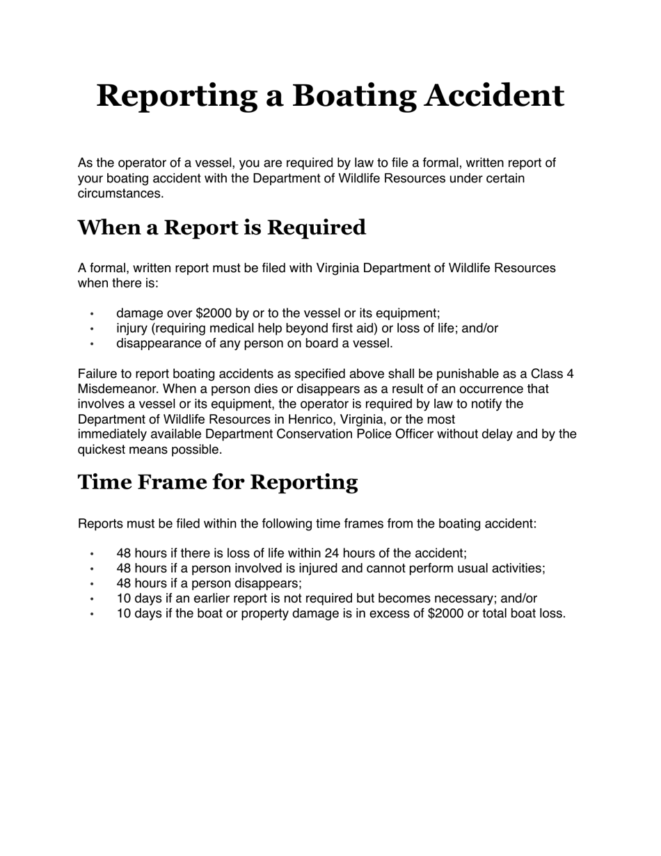 Virginia Virginia Boating Incident Report - Fill Out, Sign Online and ...