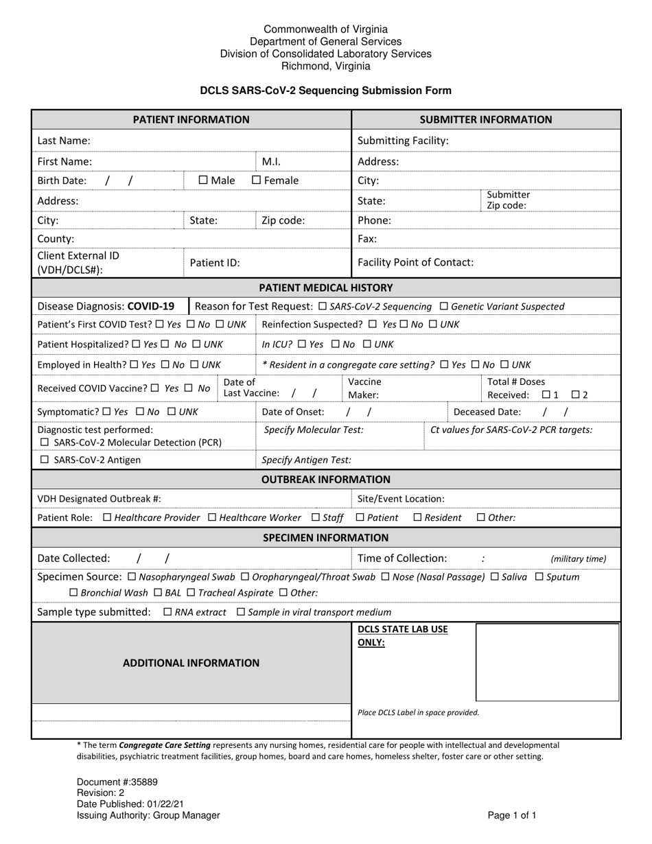 Form 35889 Download Fillable PDF or Fill Online Dcls Sars-Cov-2 ...