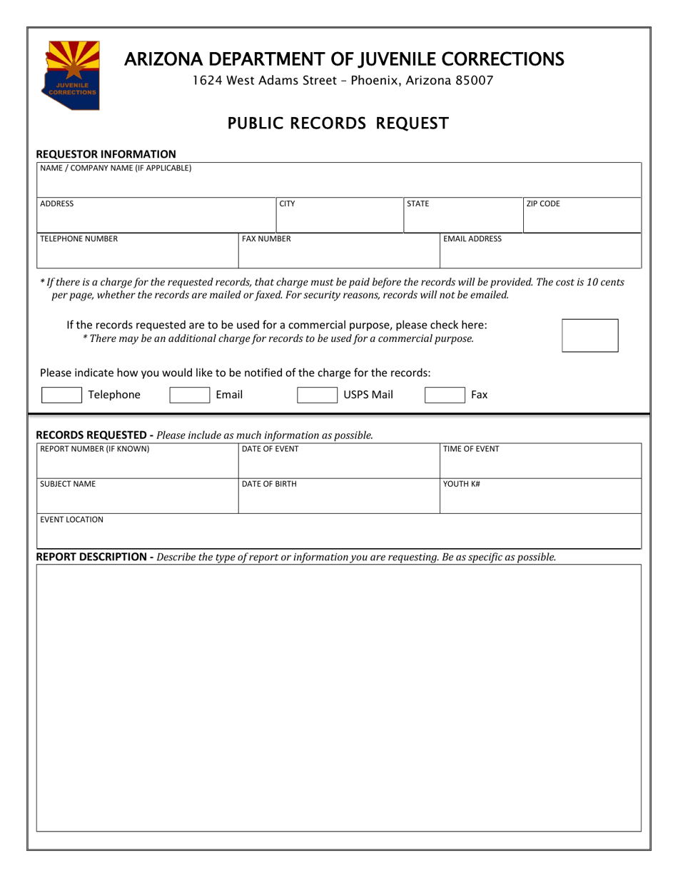 Arizona Public Records Request - Fill Out, Sign Online and Download PDF ...