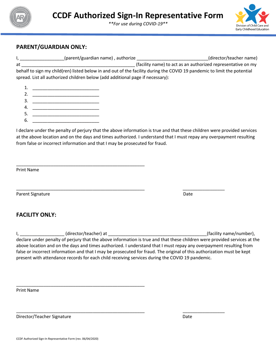 Arkansas Ccdf Authorized Sign-In Representative Form - Fill Out, Sign ...