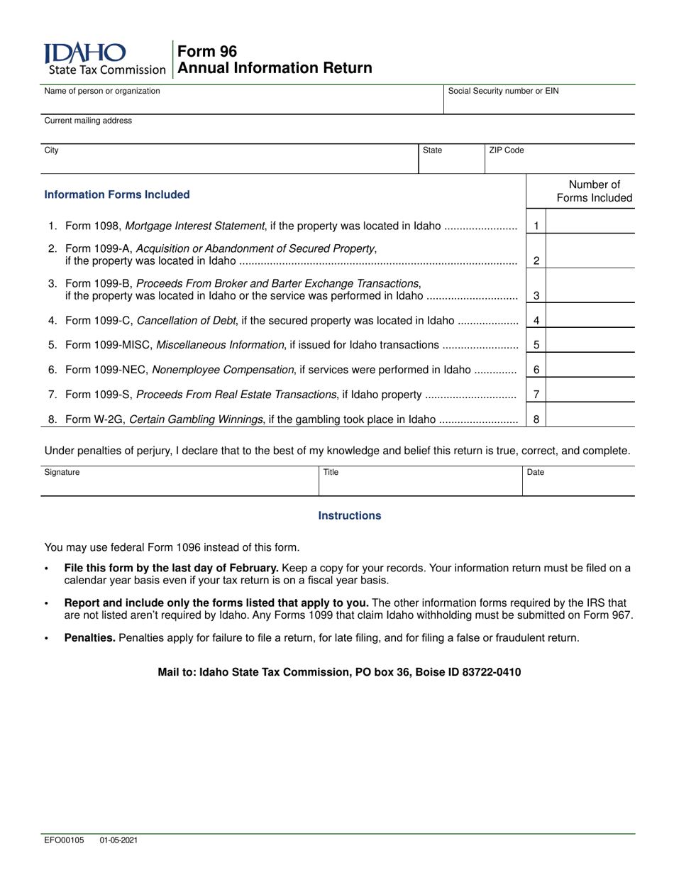 Form 96 (EFO00105) - Fill Out, Sign Online and Download Fillable PDF ...