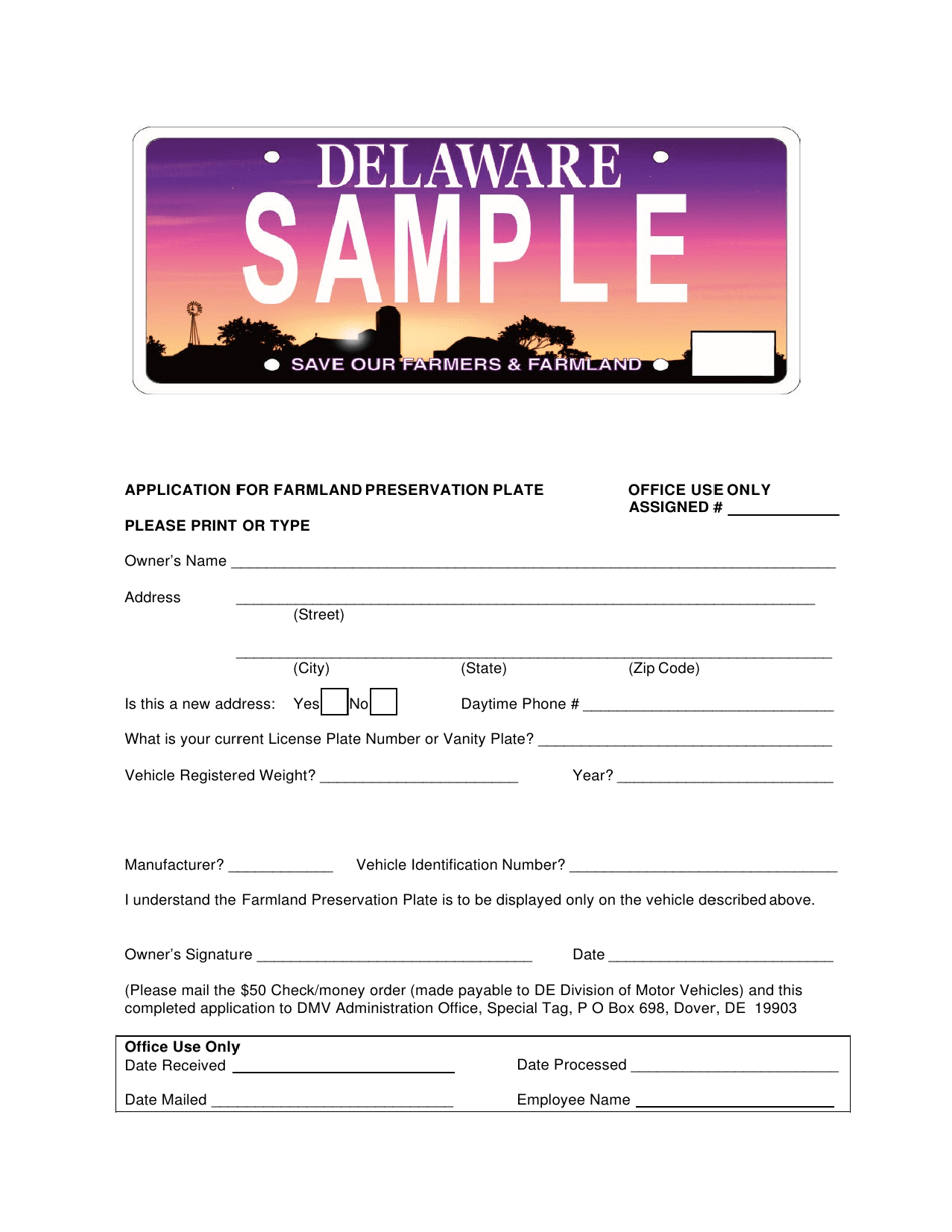 Delaware Application for Farmland Preservation Plate - Fill Out, Sign ...