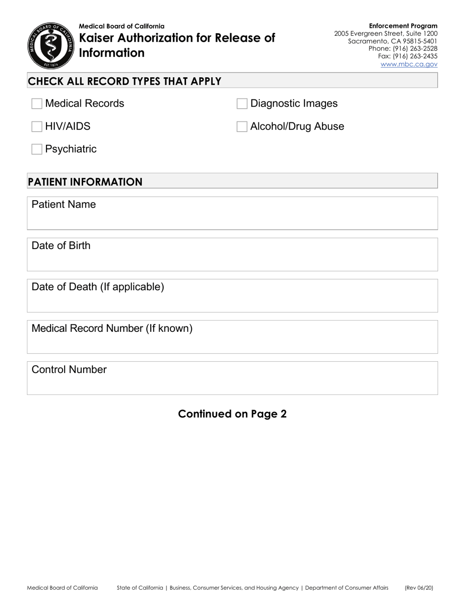 California Kaiser Authorization for Release of Information - Fill Out ...