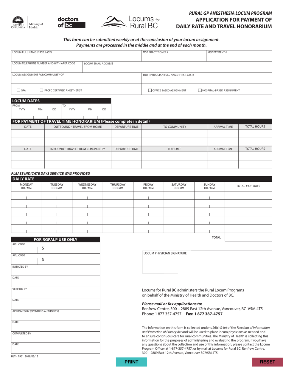 Form HLTH1961 - Fill Out, Sign Online and Download Fillable PDF ...