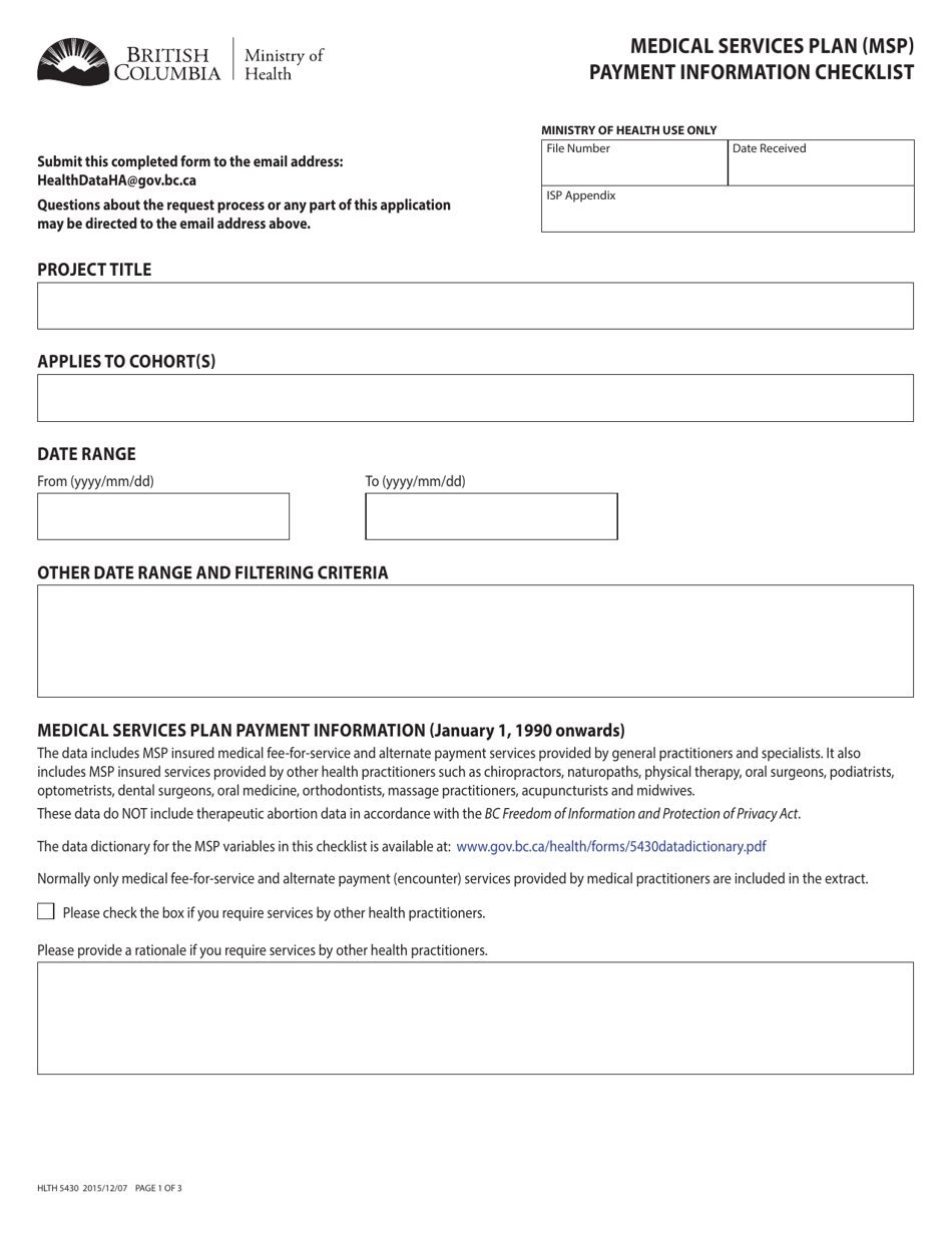 Form HLTH5430 - Fill Out, Sign Online and Download Fillable PDF ...