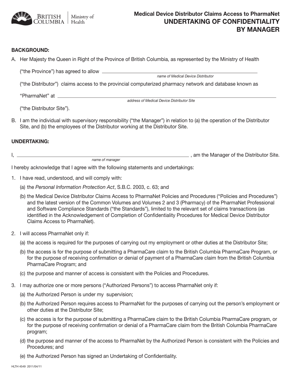Form HLTH4549 - Fill Out, Sign Online and Download Fillable PDF ...