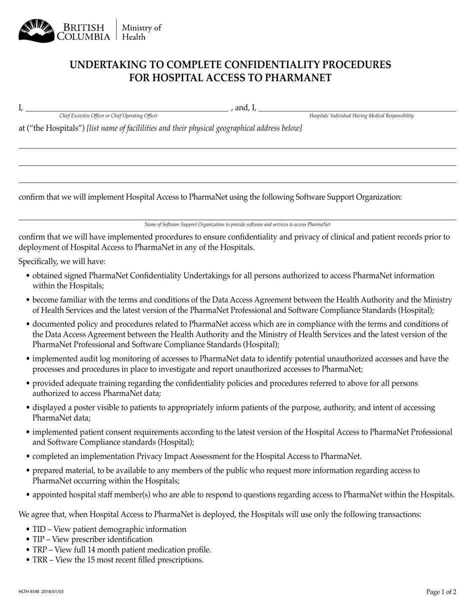 Form HLTH4548 - Fill Out, Sign Online and Download Fillable PDF ...