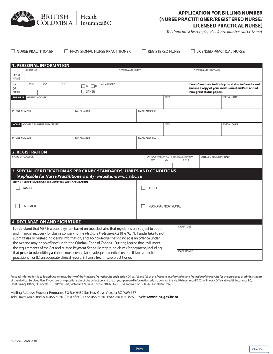 Form HLTH2997 - Fill Out, Sign Online and Download Fillable PDF ...