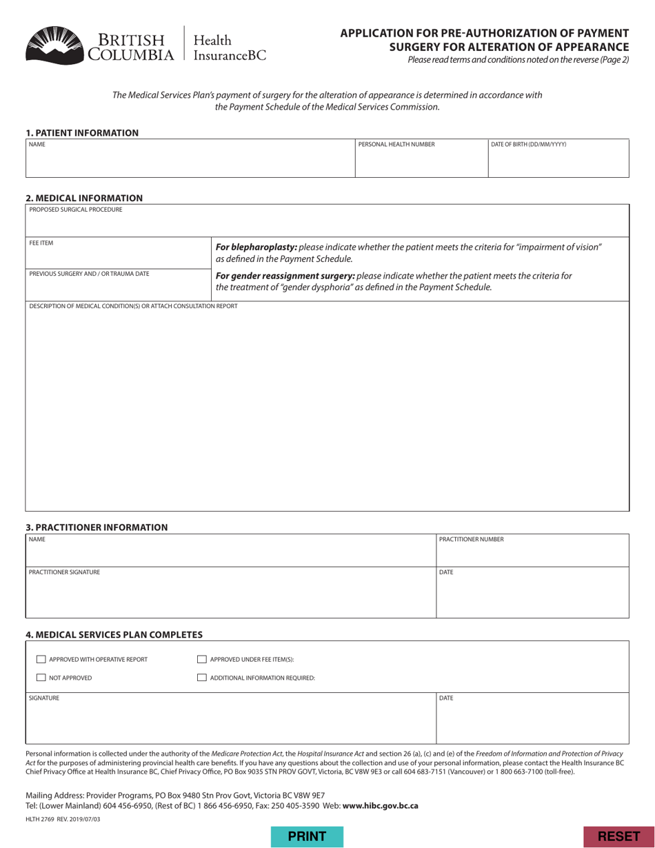 Form HLTH2769 - Fill Out, Sign Online and Download Fillable PDF ...