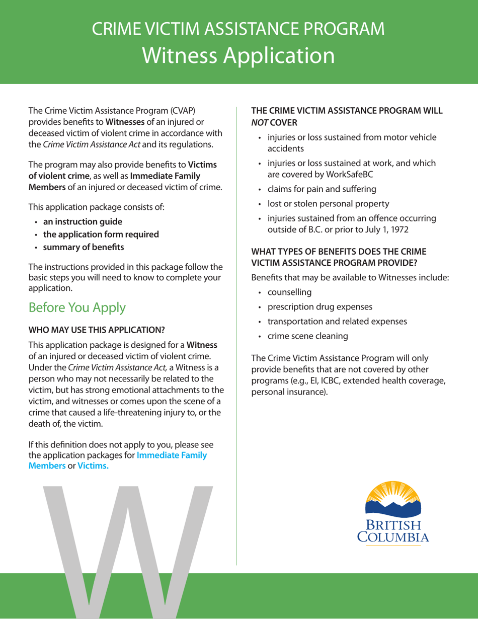 British Columbia Canada Crime Victim Assistance Program Witness ...