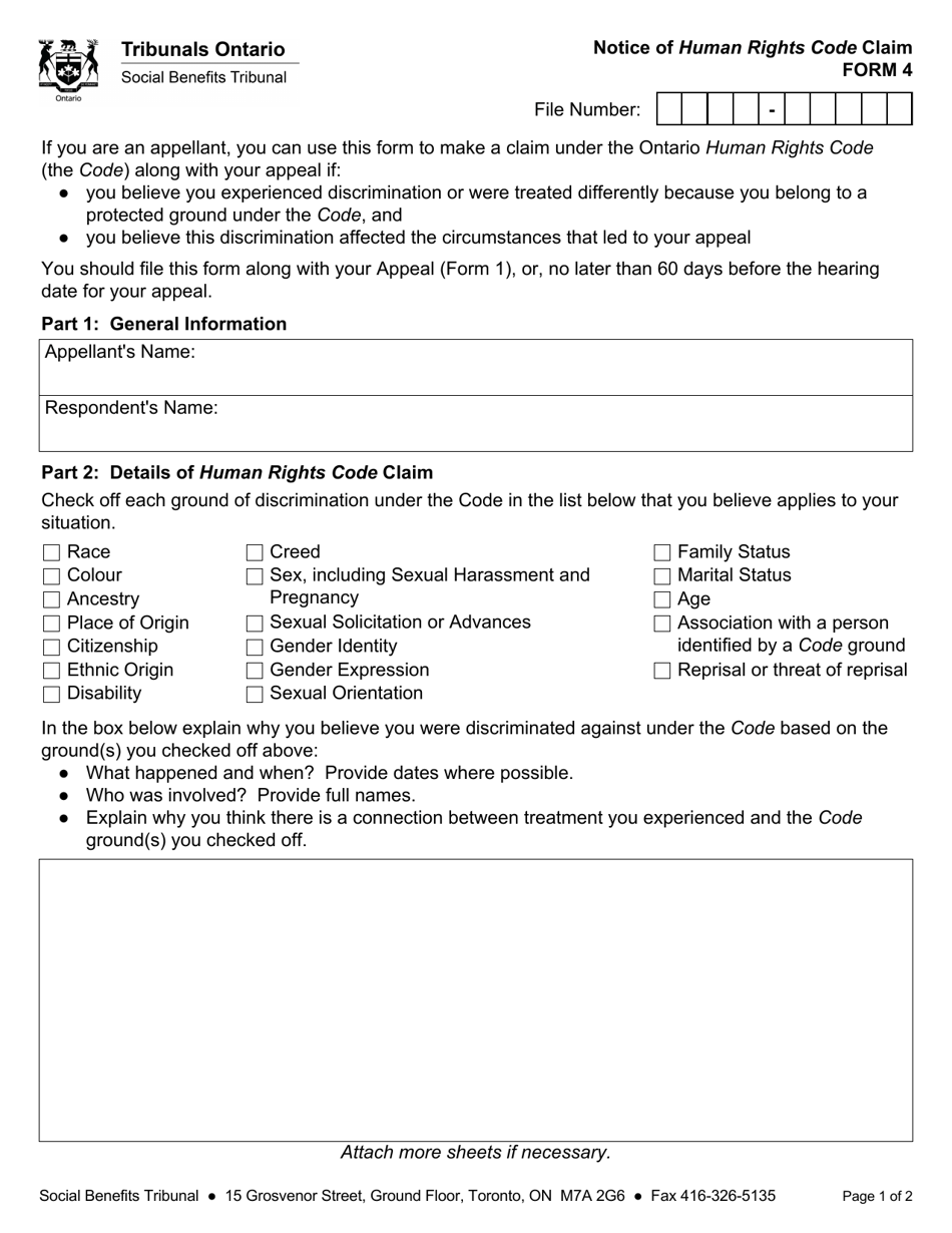 Form 4 - Fill Out, Sign Online and Download Fillable PDF, Ontario ...