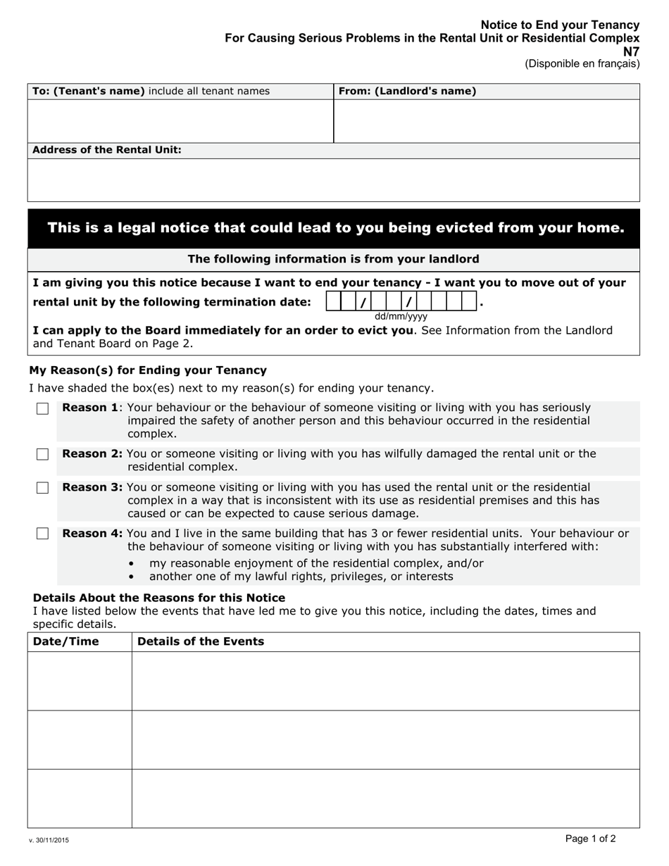Form N7 - Fill Out, Sign Online and Download Fillable PDF, Ontario ...