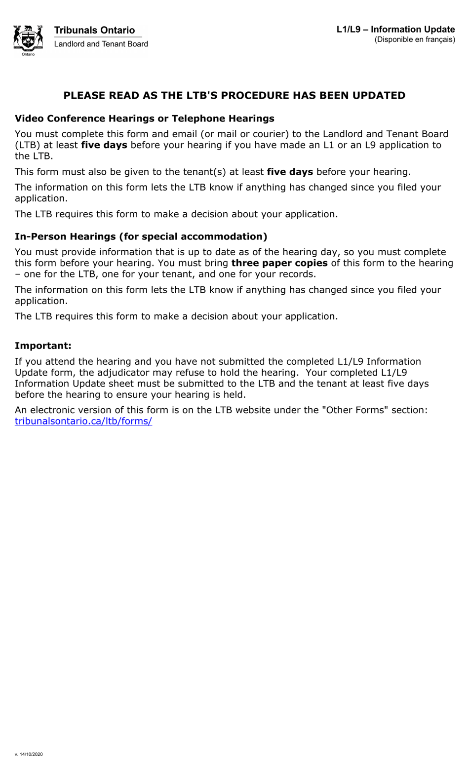 Form L1 (L9) - Fill Out, Sign Online and Download Fillable PDF, Ontario ...