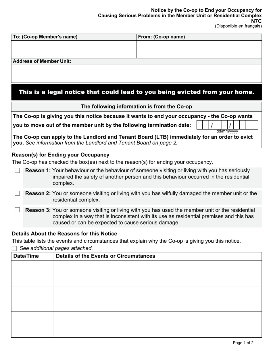 Form N7C - Fill Out, Sign Online and Download Fillable PDF, Ontario ...