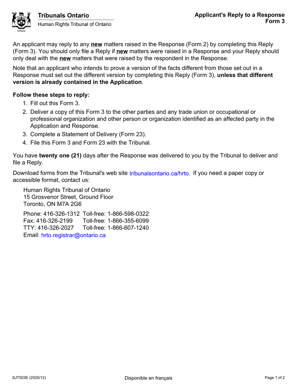 Form 3 - Fill Out, Sign Online and Download Fillable PDF, Ontario ...