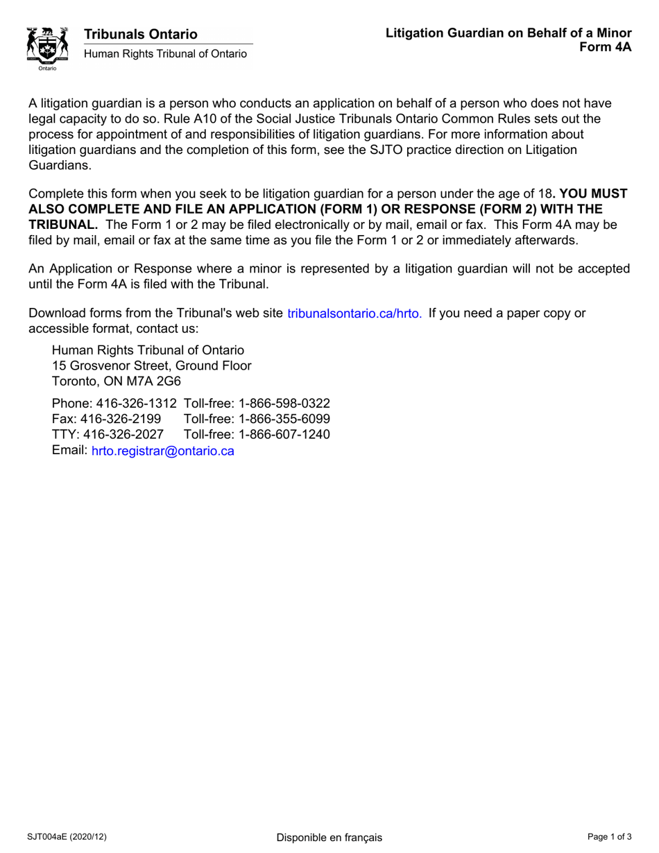 Form 4A - Fill Out, Sign Online and Download Fillable PDF, Ontario ...