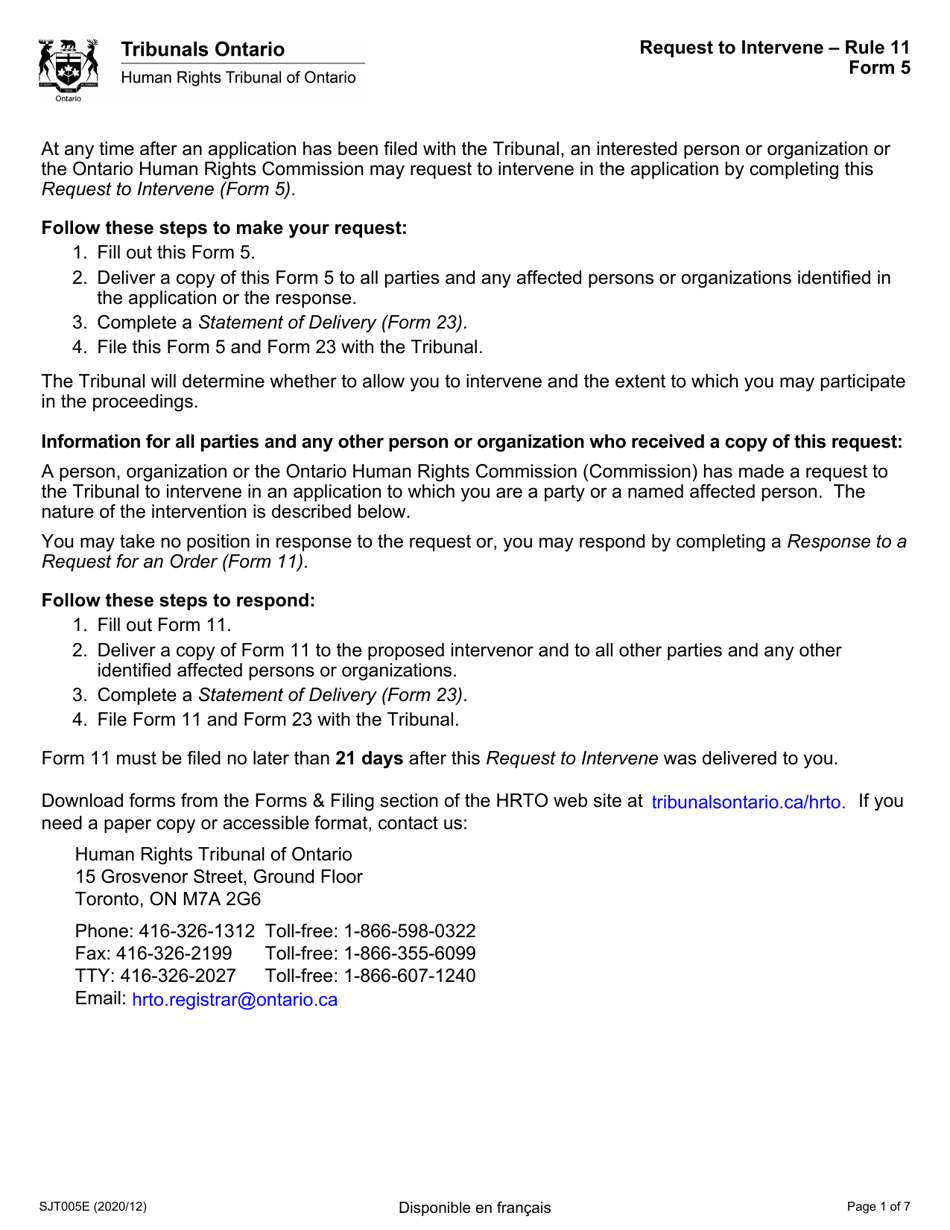 Form 5 - Fill Out, Sign Online and Download Fillable PDF, Ontario ...