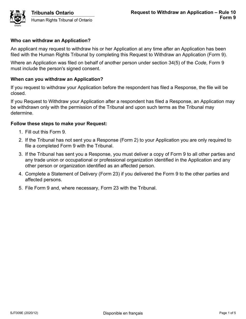 Form 9 - Fill Out, Sign Online and Download Fillable PDF, Ontario ...