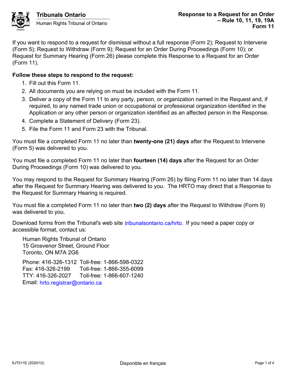 Form 11 - Fill Out, Sign Online and Download Fillable PDF, Ontario ...