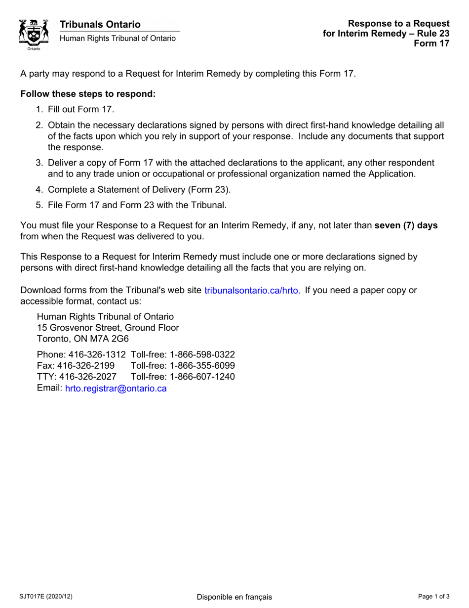 Form 17 - Fill Out, Sign Online and Download Fillable PDF, Ontario ...