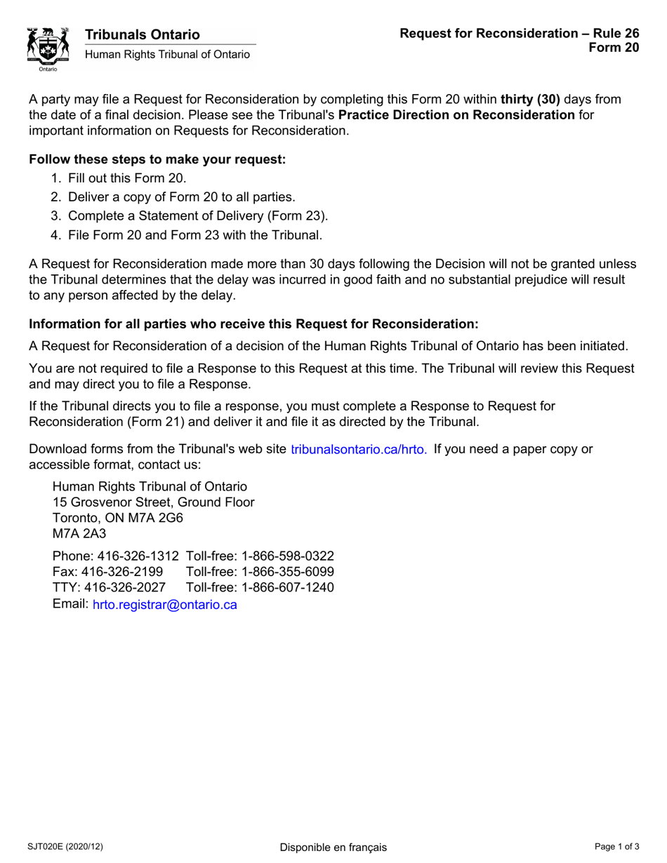 Form 20 - Fill Out, Sign Online and Download Fillable PDF, Ontario ...