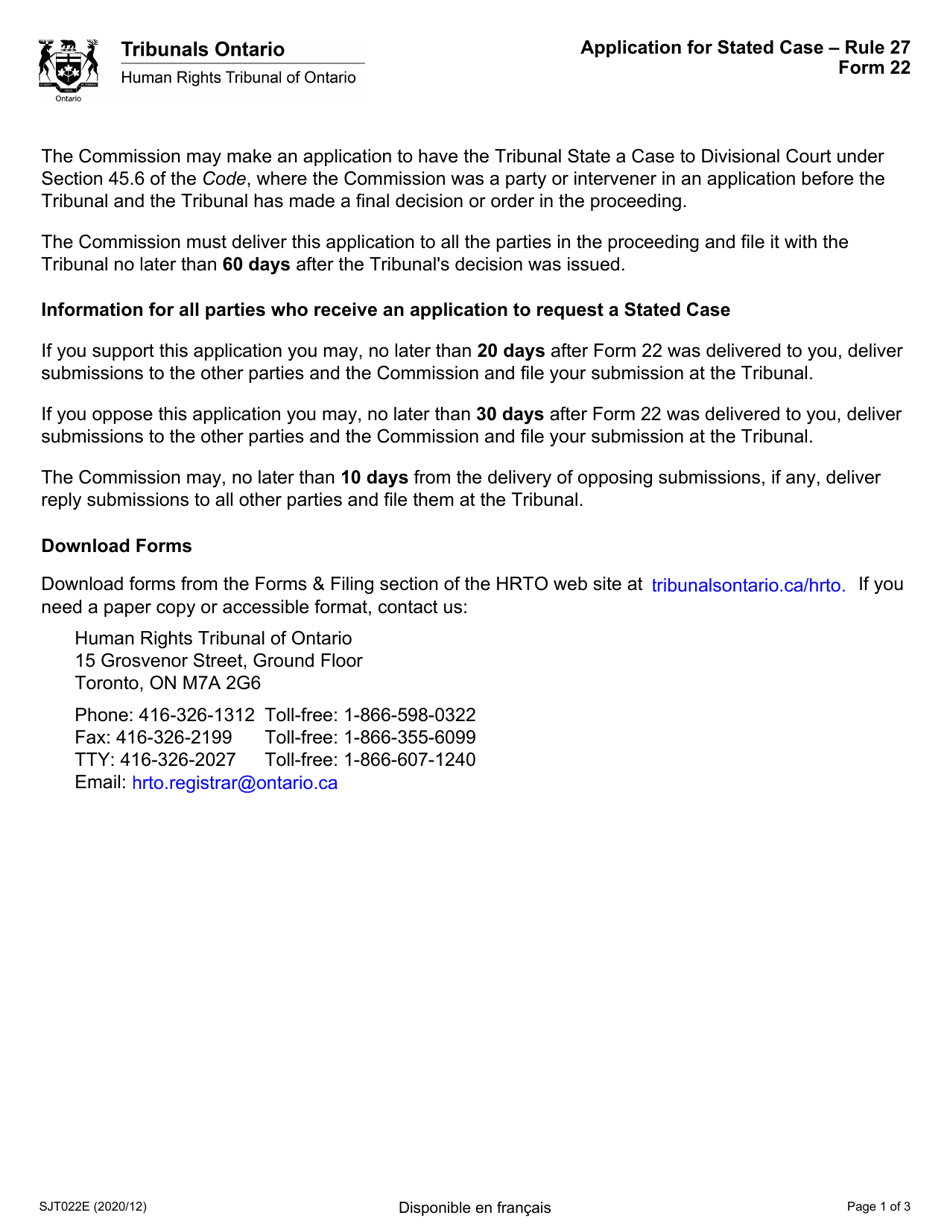 Form 22 - Fill Out, Sign Online and Download Fillable PDF, Ontario ...
