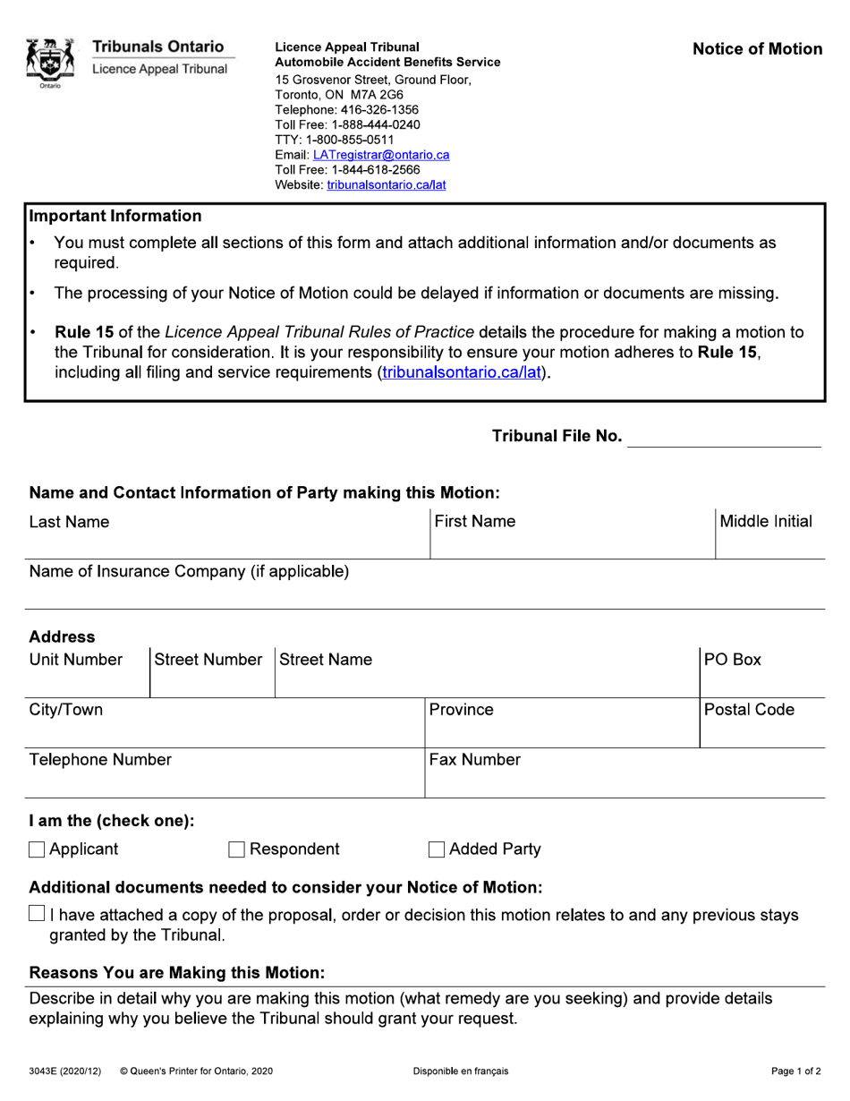 Form 3043E - Fill Out, Sign Online and Download Fillable PDF, Ontario ...