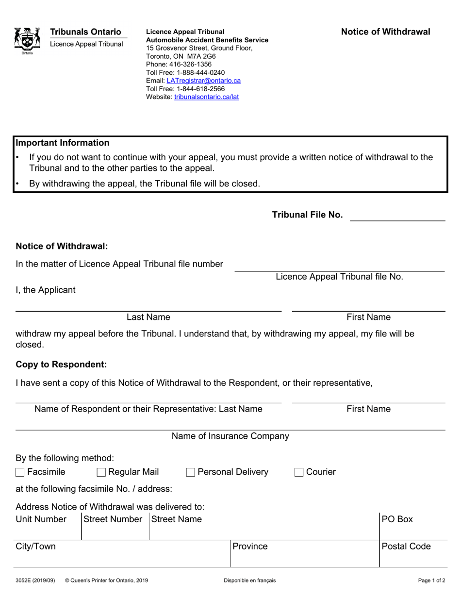 Form 3052 - Fill Out, Sign Online and Download Fillable PDF, Ontario ...