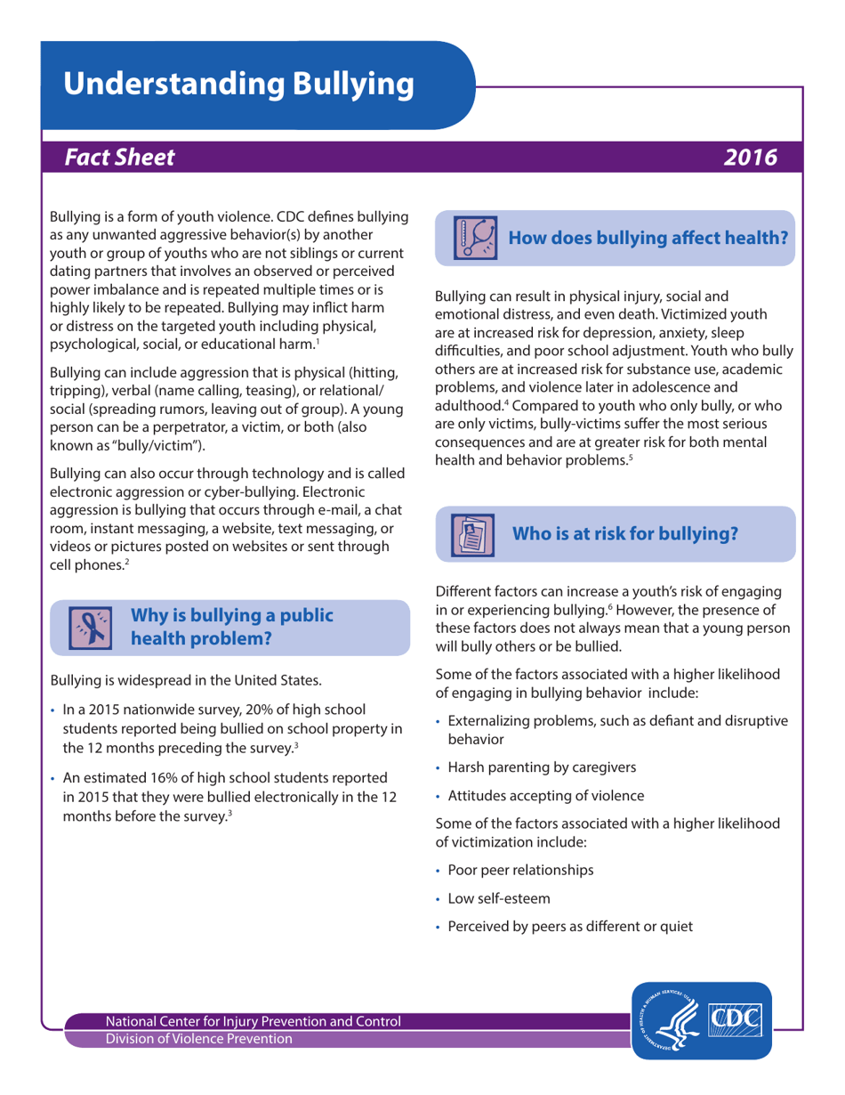 2016 Bullying Fact Sheet - Fill Out, Sign Online and Download PDF ...