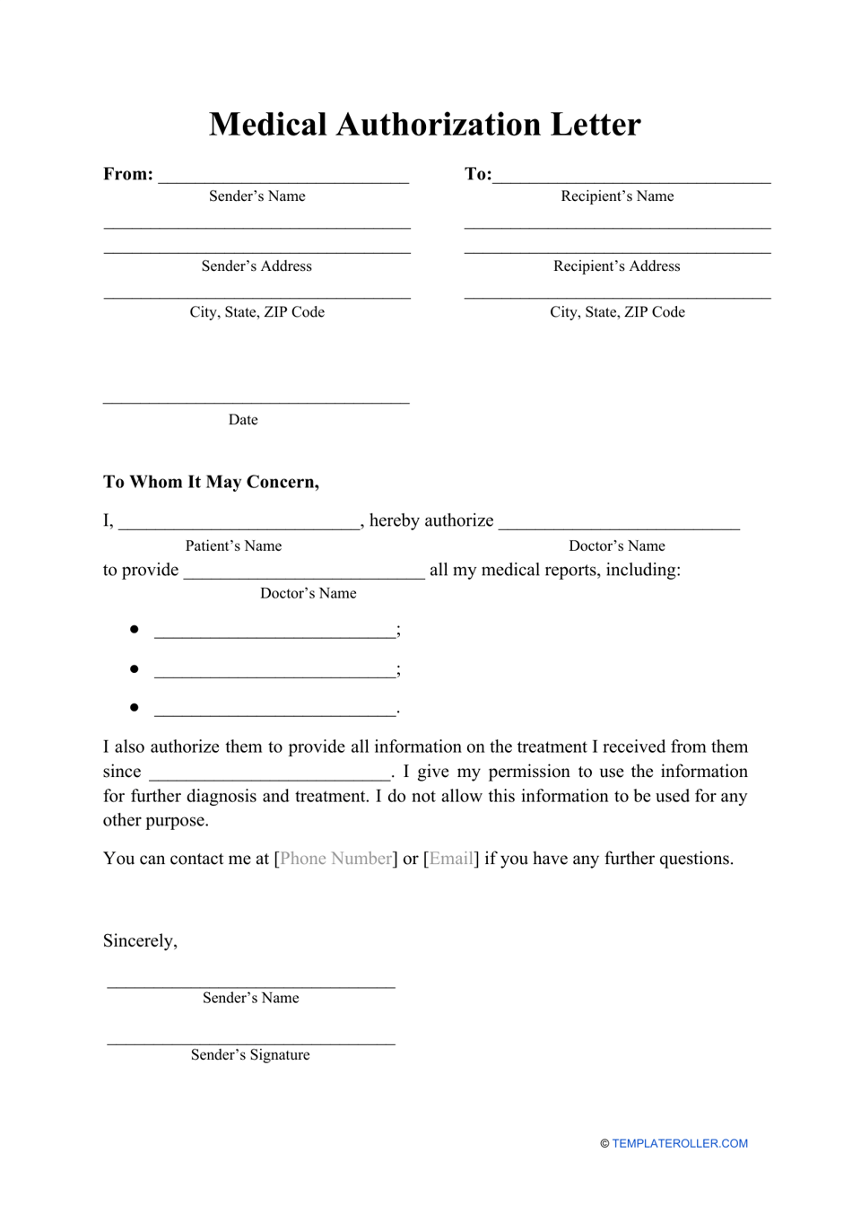 Medical Permission Letter Template