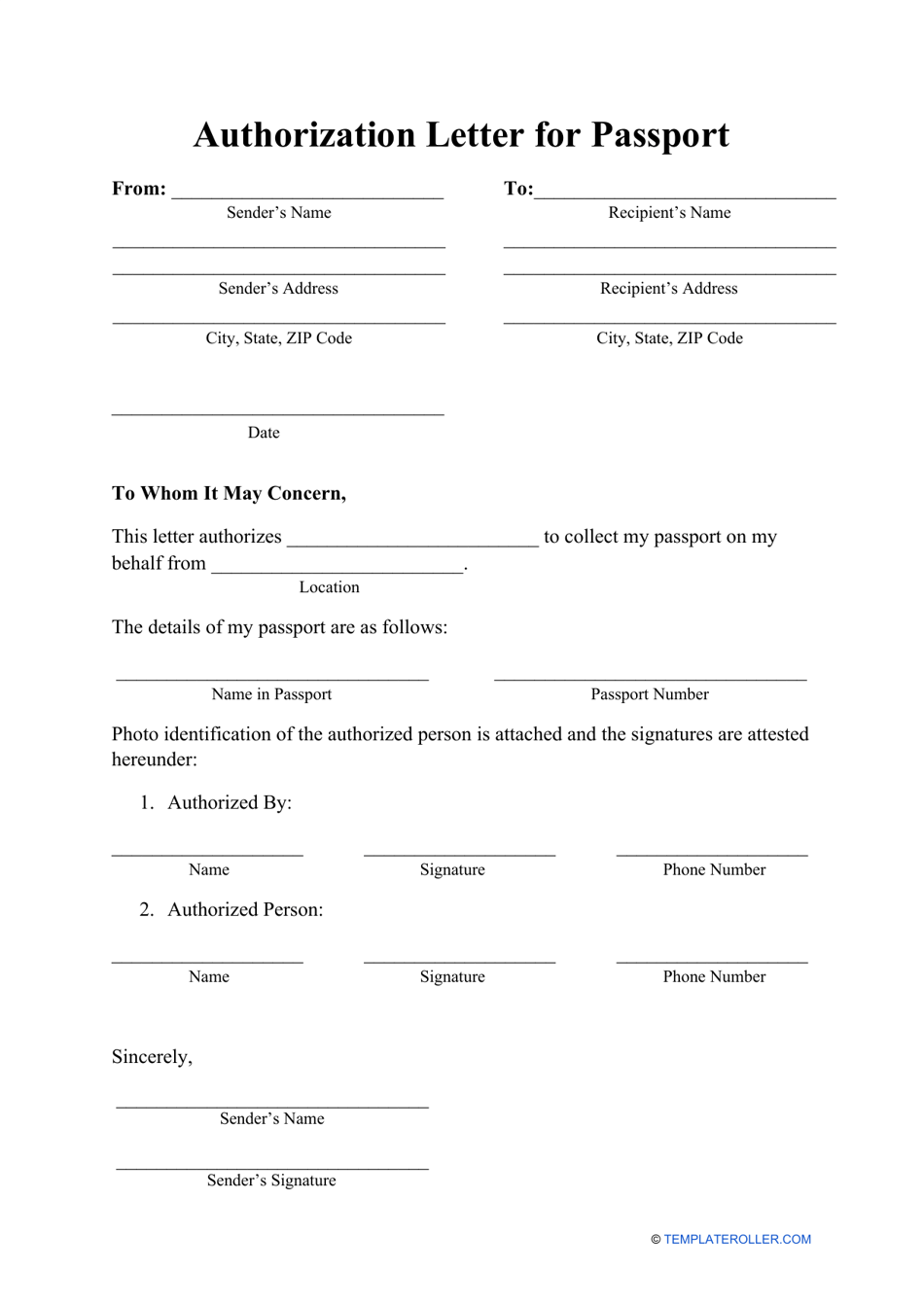 Authorization Letter For Passport Template Download Printable PDF 
