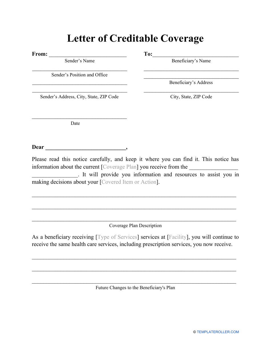 Letter Of Creditable Coverage Template Download Printable PDF 