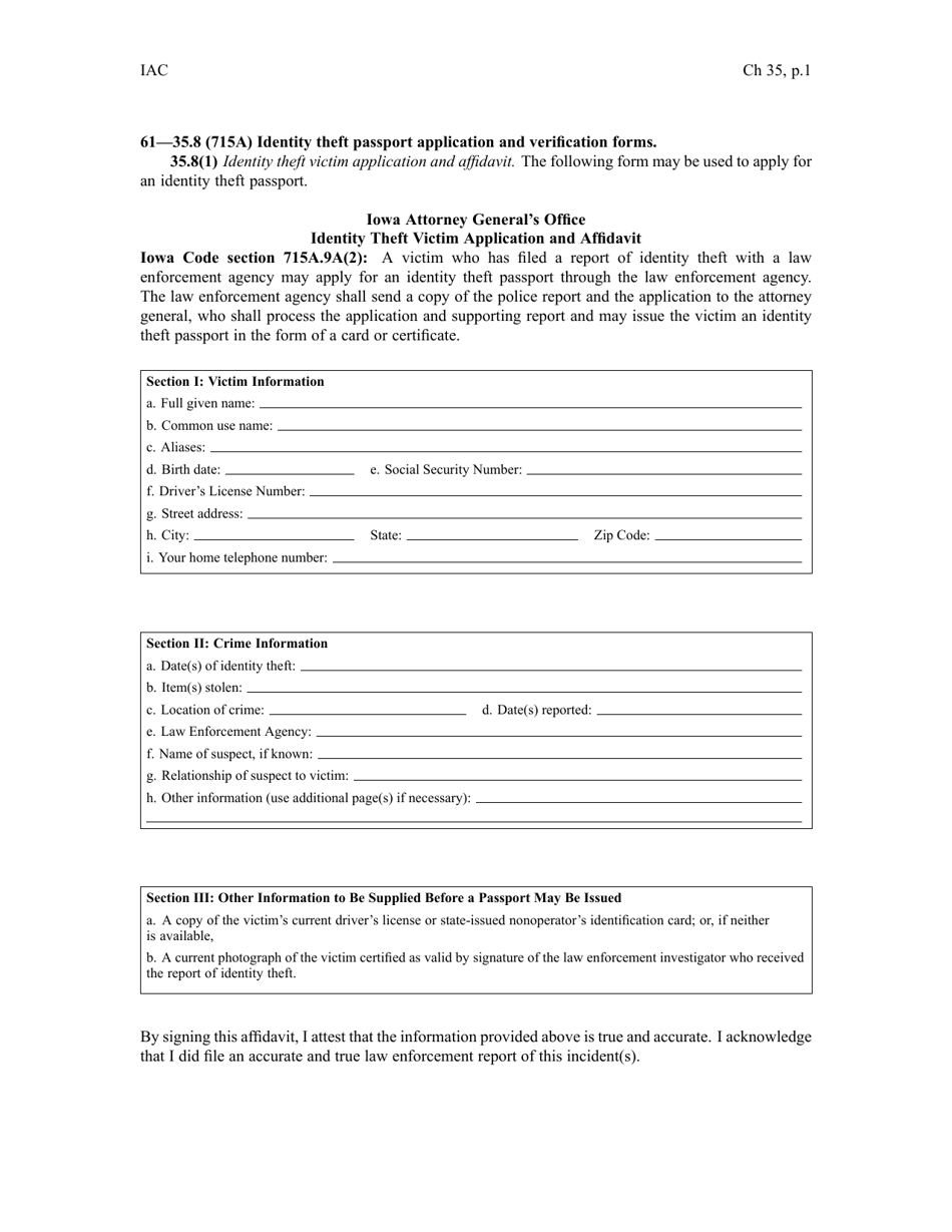 Iowa Identity Theft Victim Application and Affidavit - Fill Out, Sign ...