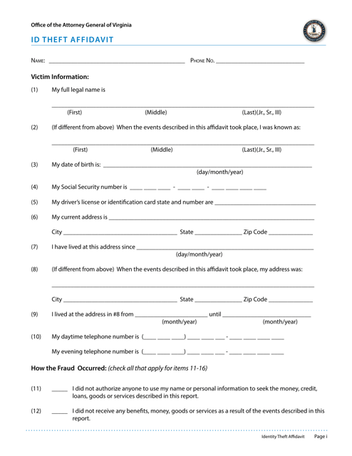 Free Identity Theft Affidavit Forms by State - Create PDF Online ...