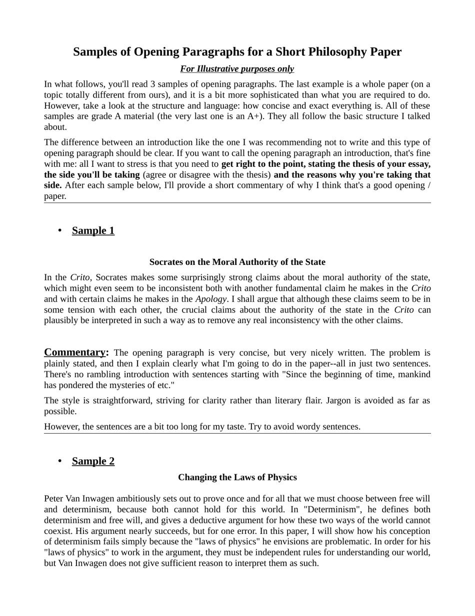 Samples of Opening Paragraphs for a Short Philosophy Paper Download ...