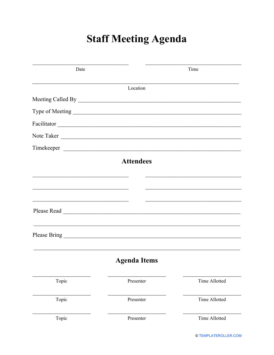 Staff Meeting Agenda Template Printable Staff Meeting Agenda Template Printable