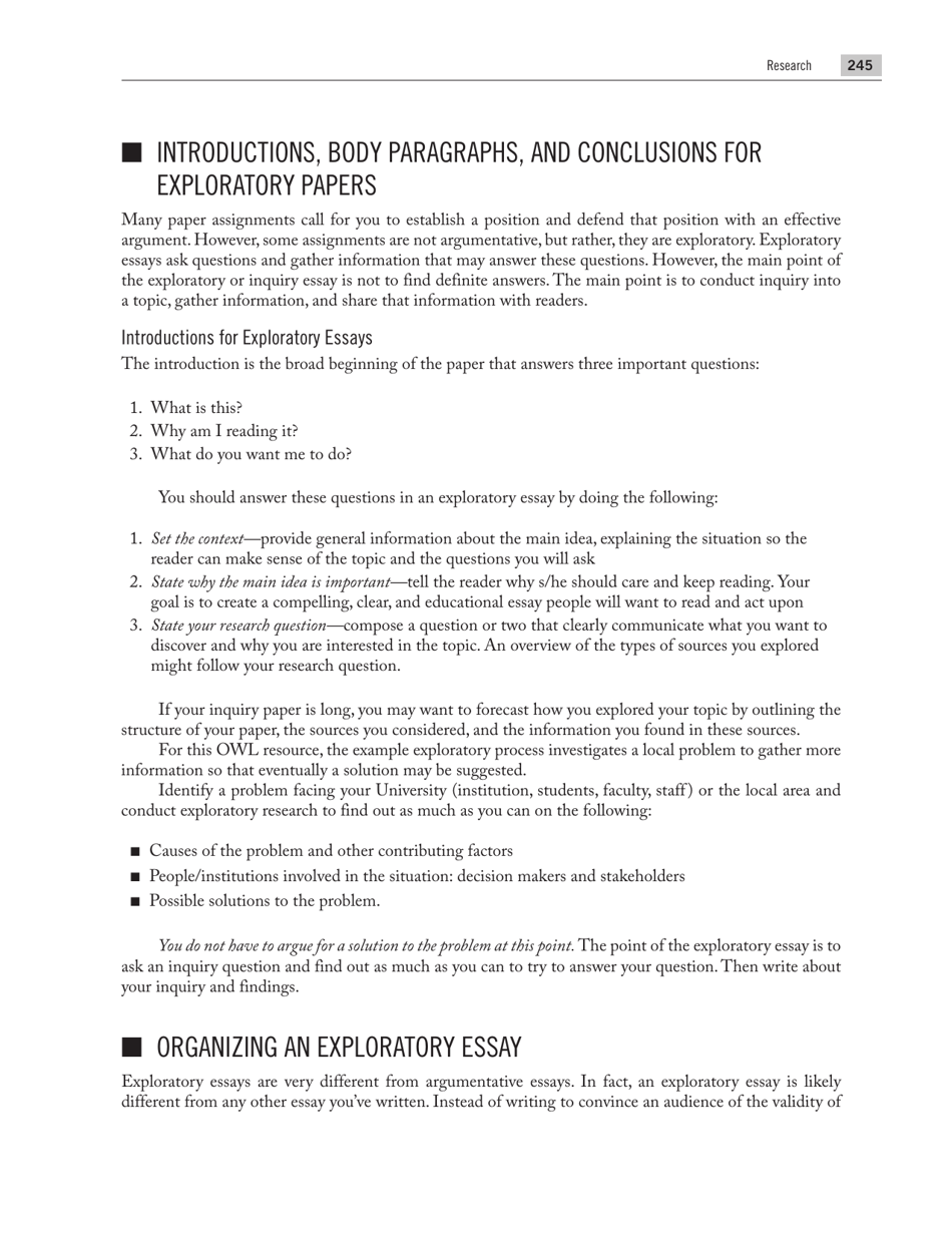 Introductions, Body Paragraphs, and Conclusions for Exploratory Papers ...