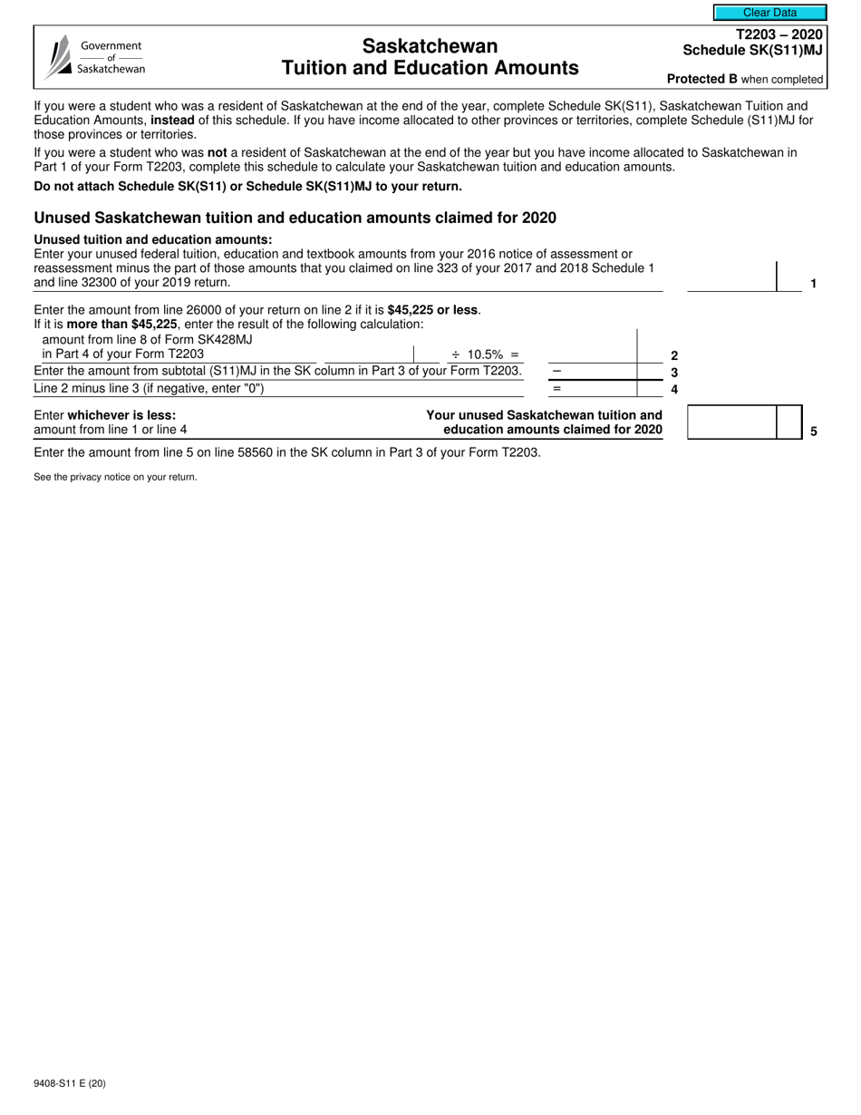 Form T2203 (9408-S11) Schedule SK(S11)MJ - 2020 - Fill Out, Sign Online ...