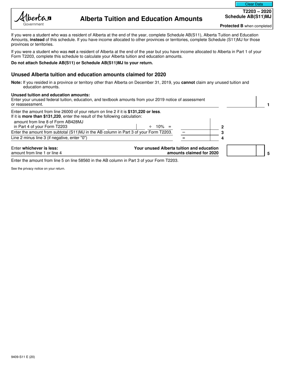 Form T2203 (9409-S11) Schedule AB(S11)MJ Download Fillable PDF or Fill ...