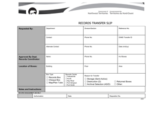 Northwest Territories Canada Records Transfer Slip - Fill Out, Sign ...
