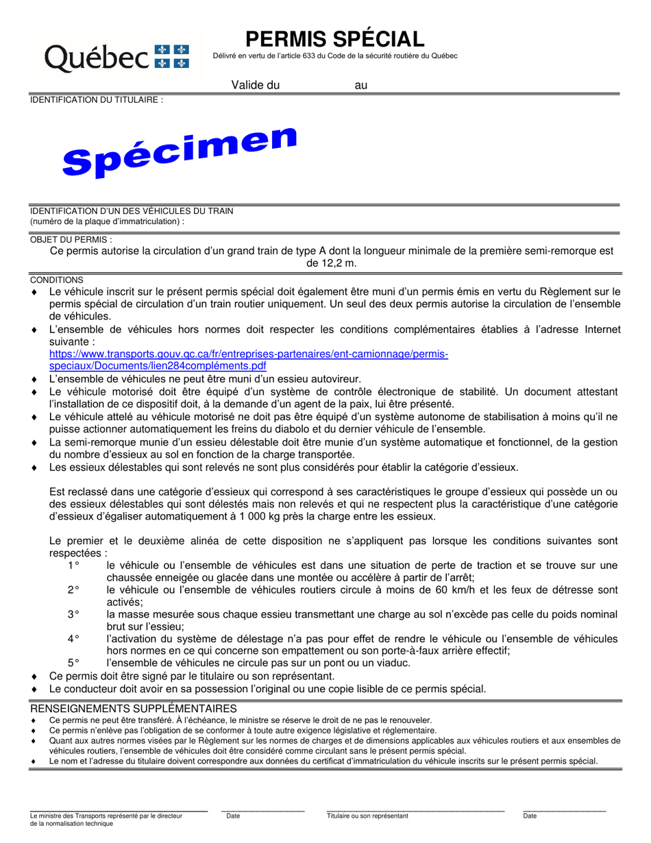 Quebec Canada Permis Special (French) - Fill Out, Sign Online and ...