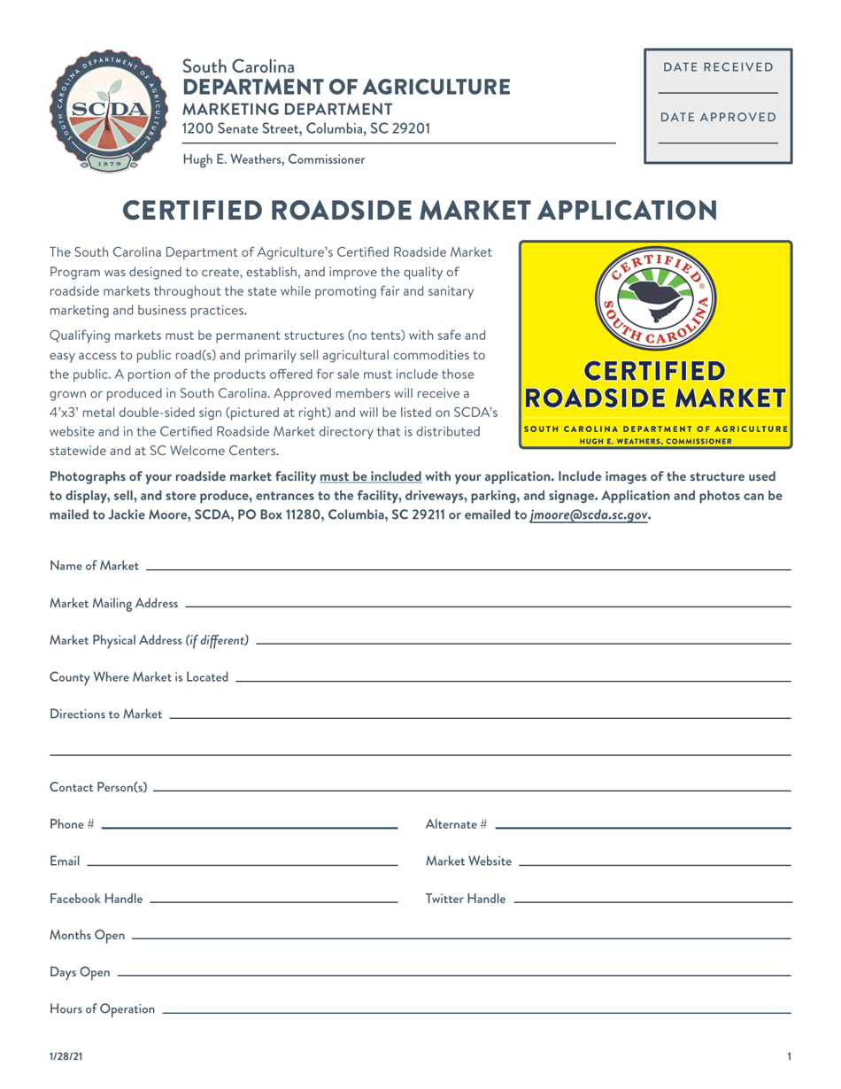 South Carolina Certified Roadside Market Application Download Fillable ...