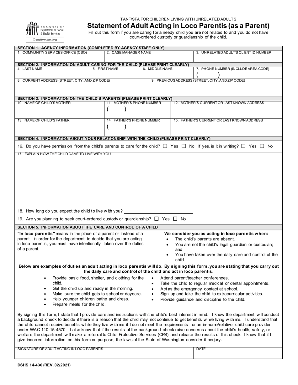 DSHS Form 14-436 Download Printable PDF or Fill Online Statement of ...