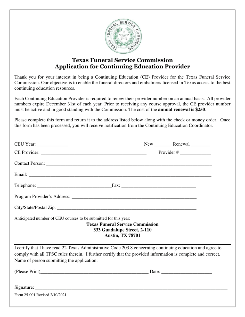 Form 25-001 - Fill Out, Sign Online and Download Printable PDF, Texas ...
