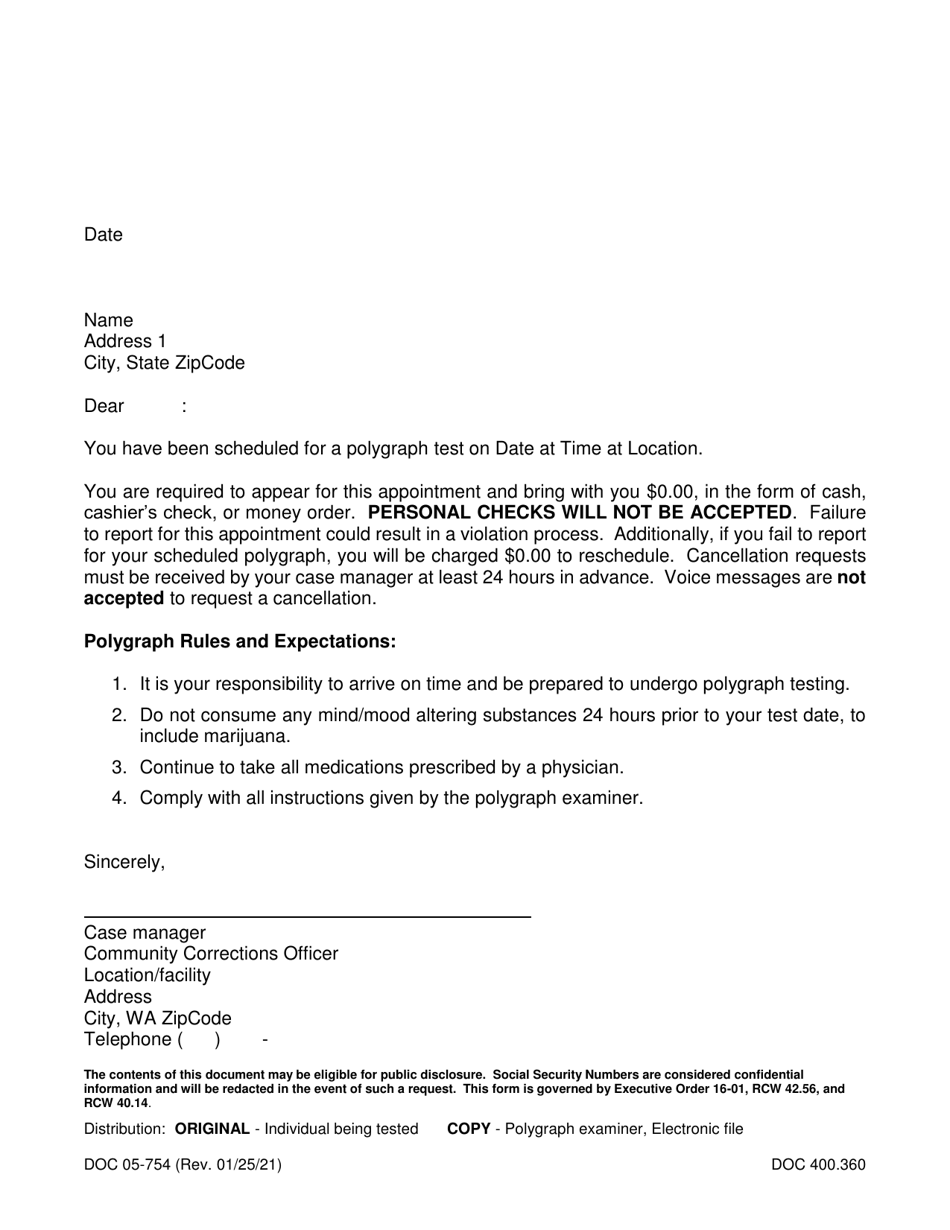 Form DOC05-754 Download Printable PDF or Fill Online Polygraph Letter ...