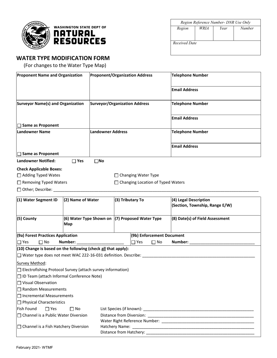 Washington Water Type Modification Form Download Fillable PDF 2018 ...